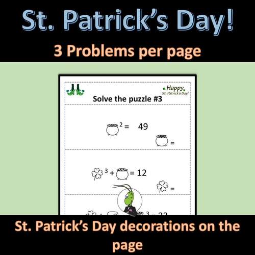St. Patrick's Day Puzzles | Algebra | Integers | Logic | Exponents