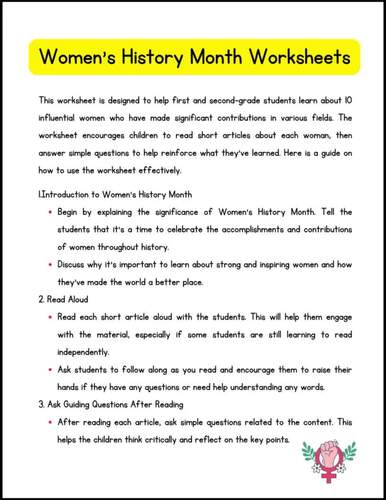 Women's History Month Biography Passages | Grades 1–2 Reading PDF