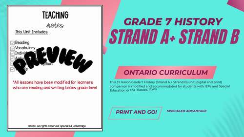 Grade 7 Ontario History Bundle for IEPs and ESL Students | TPT