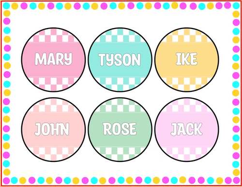 Boho Checkered Classic Student Name Labels, Calm Colors Classroom Labels