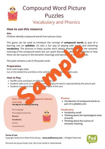 Compound Word Picture Puzzle Game for Phonics and Vocabulary Learning