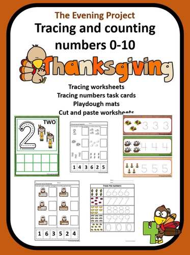 Thanksgiving numbers counting, tracing/ playdough mats /cut and paste ...