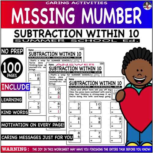 Subtraction within 10 Missing number fluency time test Skill - Summer ...
