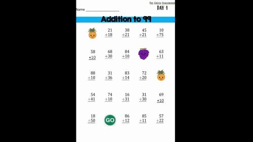 Add up to 99 Worksheet Bundle Workbook by The Green Chalkboard