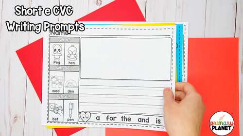 Phonics Picture Writing Prompts - Short e Words - CVC Phonics Worksheets