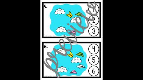 Summer Math Center Task Cards Counting Paper Airplanes 0-10 Clip Cards
