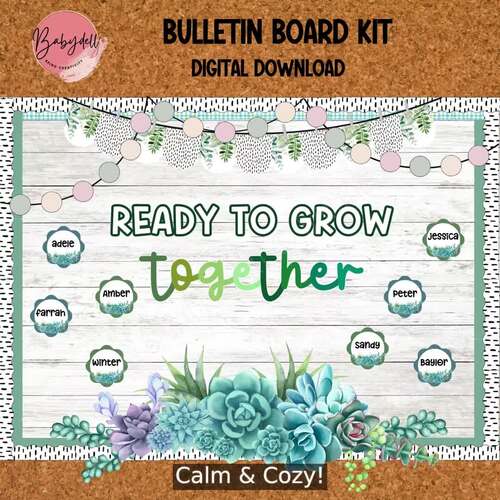 Calm & Cozy Succulent Bulletin Board Kit | Boho Plant Theme Classroom Decor