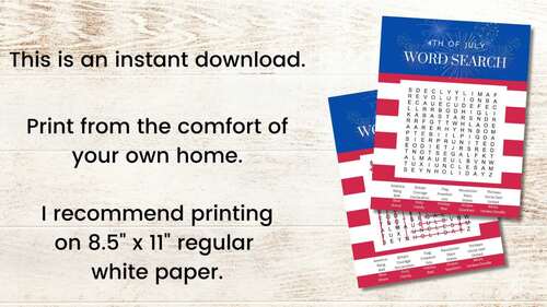 Patriotic 4th of July Printable Word Search by Lucky 13 Printables