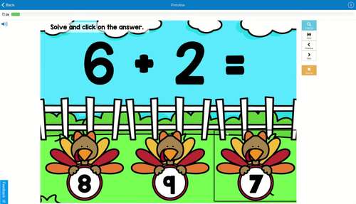 Thanksgiving Addition & Subtraction Math Boom Cards by Krafty in Kinder