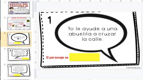 Character Traits in Spanish - Rasgos del personaje - Digital and Print