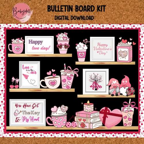 Valentine's Day Bookshelf Bulletin Board Kit | Cozy Coffee Classroom Decor