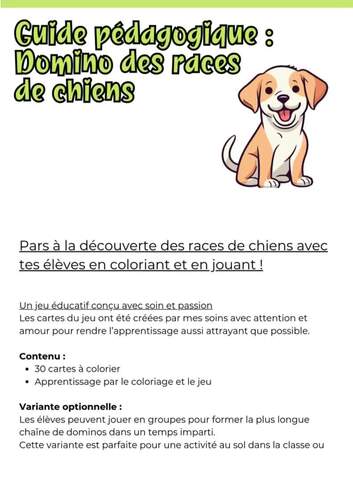 French: Dog Breeds Domino to Color – Races de chiens Jeu pédagogique et ...