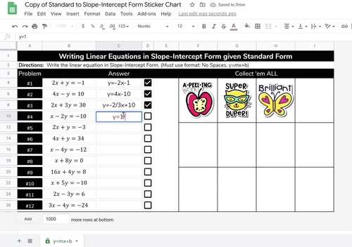 GOOGLE Writing Linear Equations | Standard to Slope Intercept Form ...