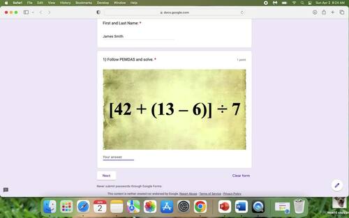 Order of Operations (Braces, Brackets, Parenthesis) Google Forms (Self ...
