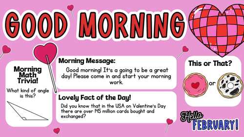 February Morning Meeting Canva Slides (Editable, Valentine's Themed!)