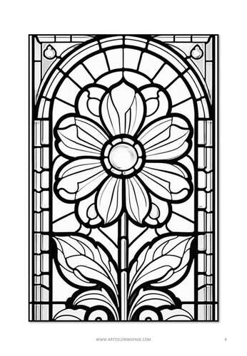 Coloring Stained Glass Window Design Flower for All Age - 100 Pages ...