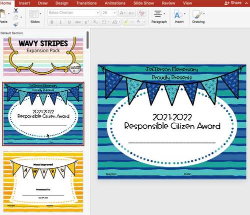 Editable Awards & Certificates. Movable drag & drop pieces. Wavy Stripes