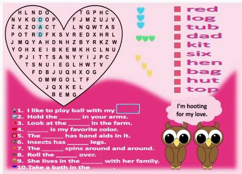 Valentine CVC Word Search Boom Cards by Teacher's Pride | TPT