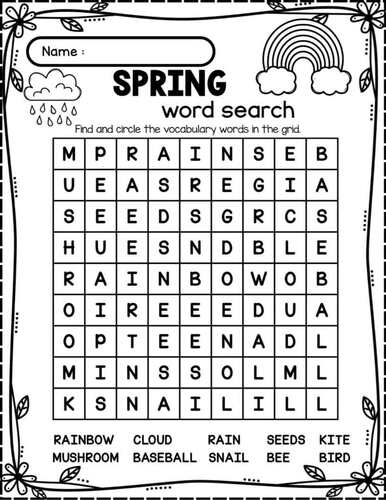 Spring Word Search Puzzles | Spring Break Word Search by Kidzvilly