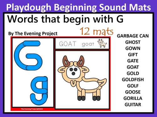 Playdough Beginning Sound Mats /Words that begin with G playdough mats