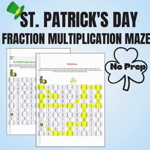 St. Patrick's Day Fraction Multiplication Maze Unlike Denominators Math ...