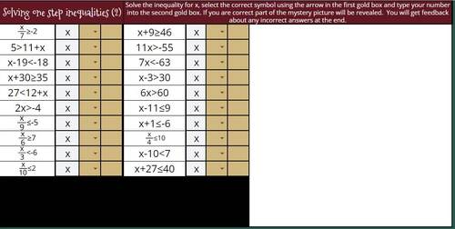 Solving 1 Step Inequalities Christmas Math Winter Pixel Art Activity ...
