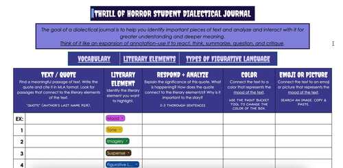 Dialectical Journal (Print + Digital) / Thrill of Horror: HMH Into Lit ...