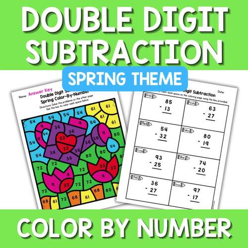 Spring Double Digit Subtraction with Regrouping Color by Number Code ...