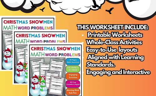 Christmas Snowmen At Night Math Word Problem Activities 4th,5th,6th,7th ...