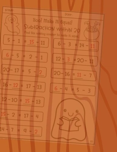 Halloween Subtraction Worksheets Balancing Equations Within 20 Missing ...