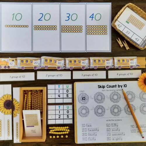Skip counting in 10 - Montessori inspired golden colored bead math
