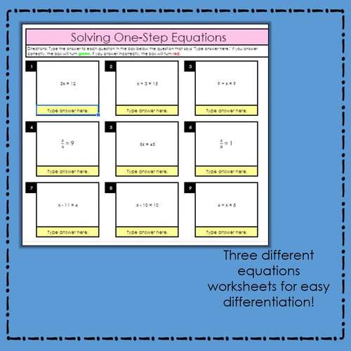 One and Two Step Equations Worksheet by Melaine Crowder | TPT