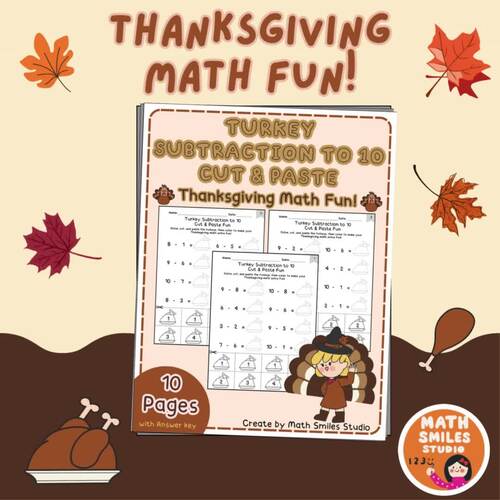 Turkey Subtraction to 10 Cut & Paste Fun | Thanksgiving Math Activity ...