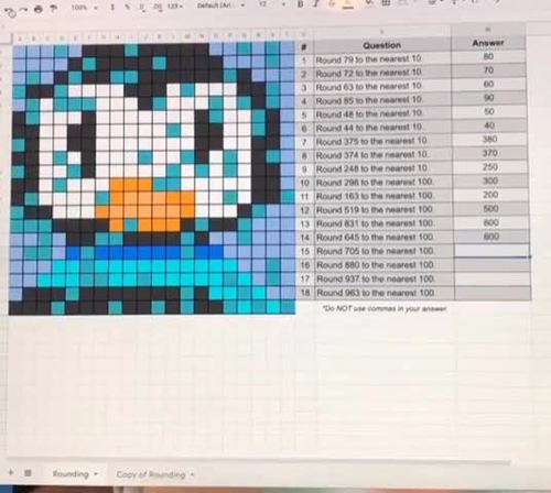 Rounding - Digital Math Pixel Art - Mystery Picture Google Sheets 3rd Grade