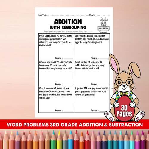 3rd Grade Easter Math Word Problems | Addition & Subtraction | 30 Pages ...