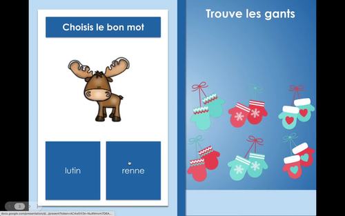 French Winter Activities GOOGLE SLIDES L' hiver | Mittens Hunt Game SET 2
