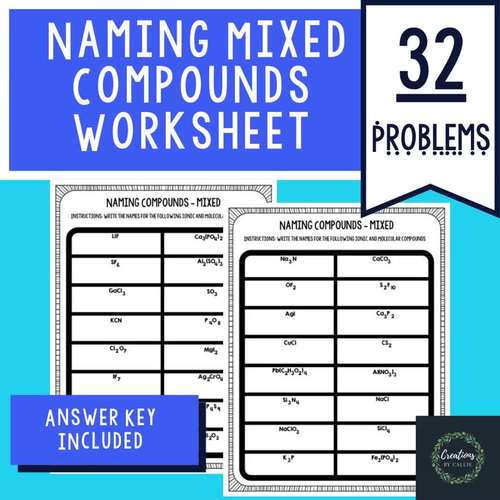 Naming Mixed Compounds Worksheet - Key Included by Creations by Callie