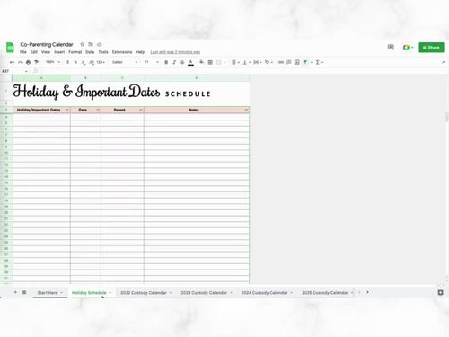 Co-Parenting Calendar Google Sheets Spreadsheet by Mom Money Map