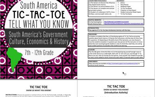 South American Geography: TIC TAC TOE: Show Us What You Know! | TPT