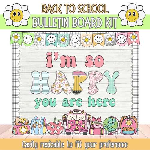 Back to School Bulletin Board Kit | I’m So Happy You Are Here | Pastel ...