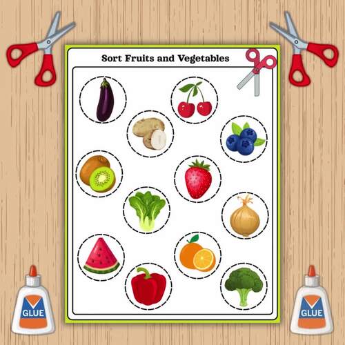 Sort Fruits and Vegetables Worksheet | Cut and Paste Sorting Activity ...