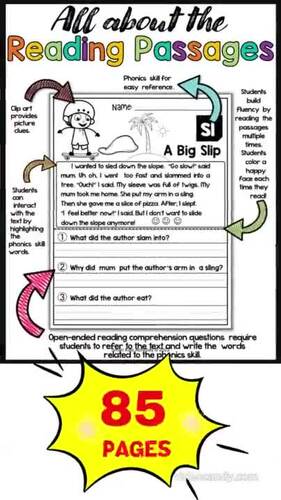 1-2 Grade Phonics Reading Fluency Comprehension Passages Questions ...