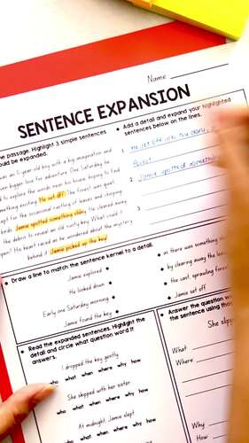 Sentence Expansion Worksheets (Expository Writing) | Grades 4-6 | TPT