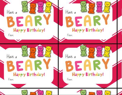 Gummy Bears Birthday Gift Tag- Have a BEARY Happy Birthday! | TPT