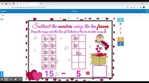 Valentines Day Math Subtraction Within 20 with Ten Frames Boom Cards ...