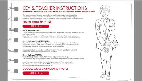 Andy Warhol Sketch Notes Worksheet with Digital Biography | TPT