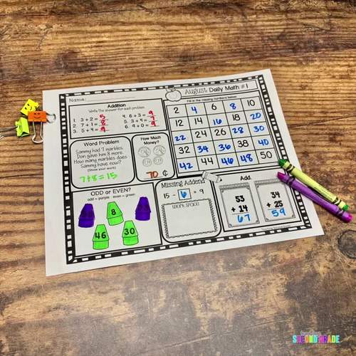 Morning Work Second Grade - Daily Math and Language Review Worksheets DOL