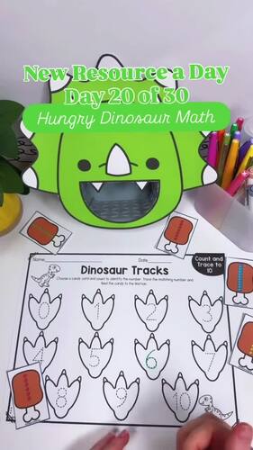 Feed the Dinosaur Kindergarten Hands-On Math Centers Counting, Add ...