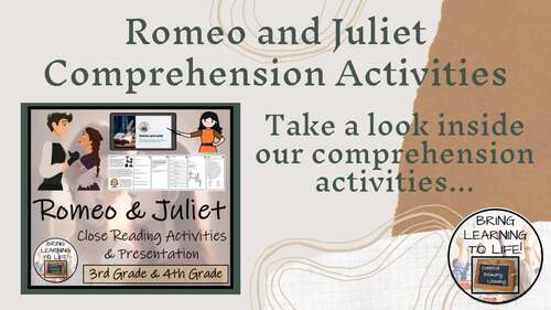 Romeo and Juliet Close Reading Passage & Comprehension Activities 3rd ...