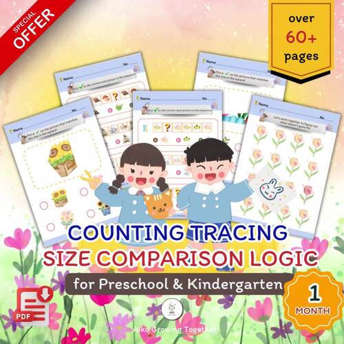 Preschool Worksheets Month 5 Bundle Counting Tracing Size Comparison Logic